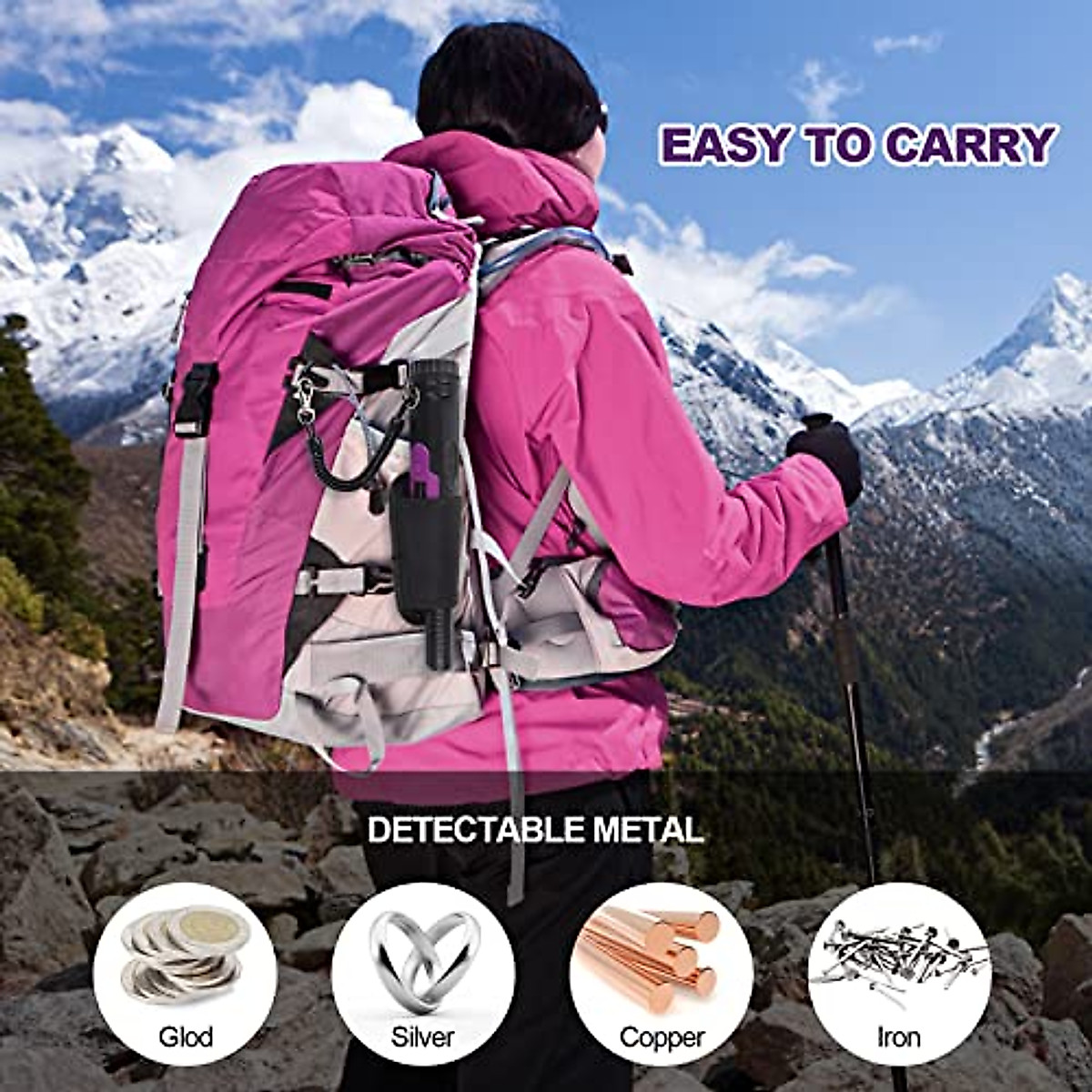 [2022 Newest] Metal Detector, LED Display Metal Detector Pinpointer, Handheld Pin Pointer Metal Detector, IP68 Full-Waterproof Underwater, Treasure Hunting Tool for Kids, Adults (HS-16 Purple)