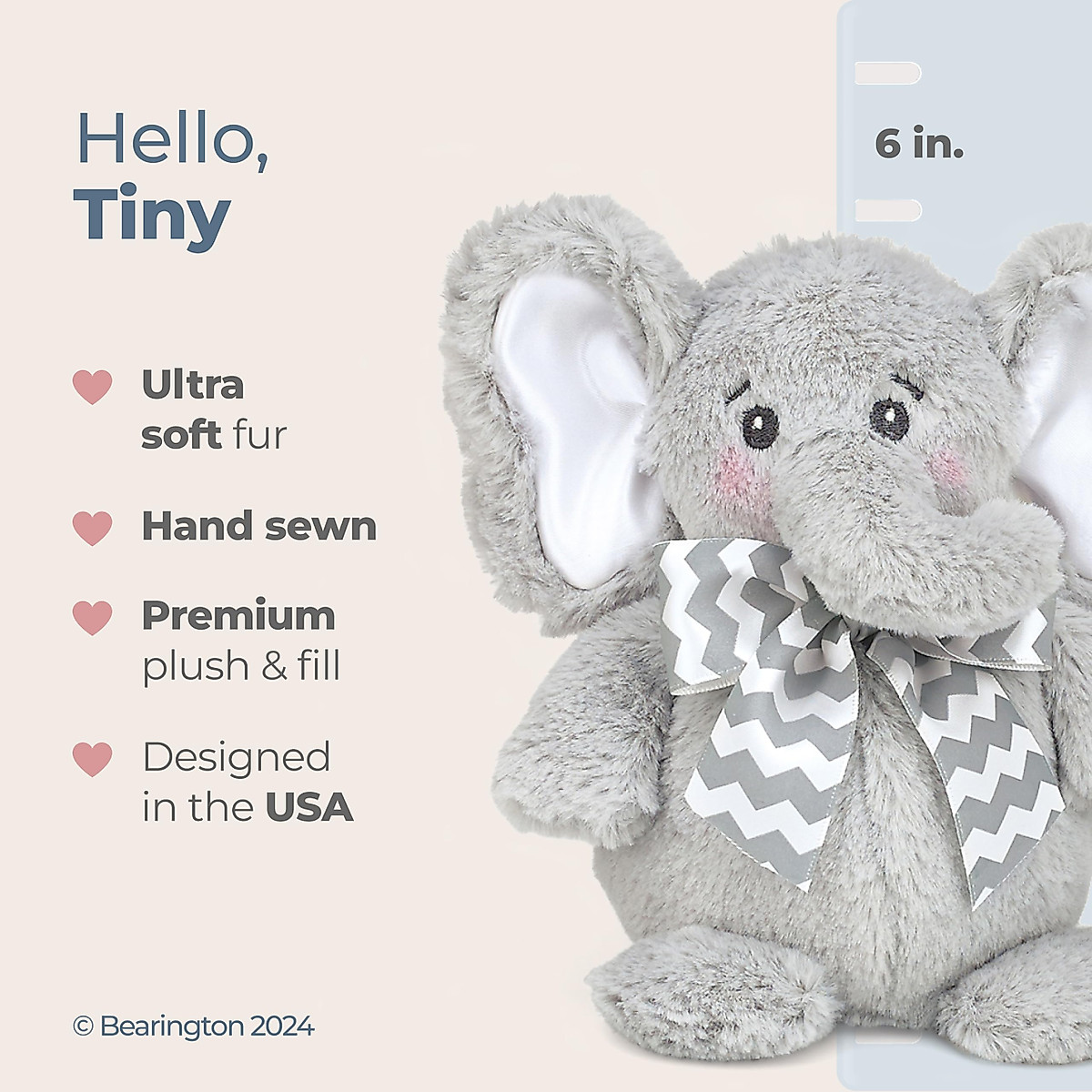 Bearington Baby Tiny The Elephant Plush, 6 Inch Elephant Stuffed Animal