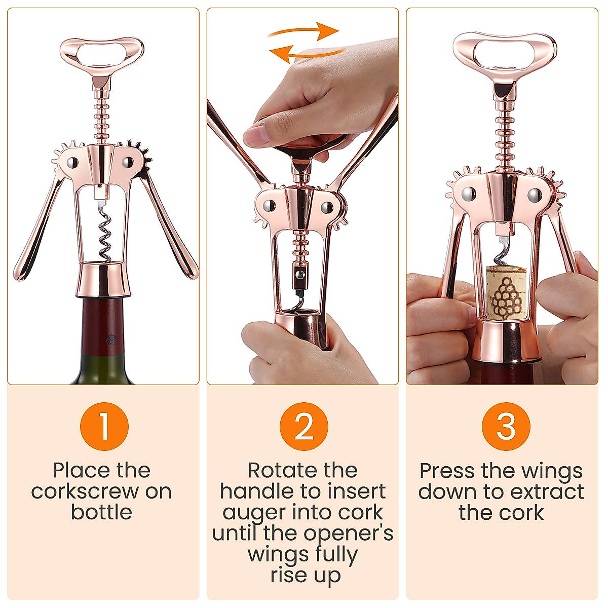 Wine Bottle Opener Wing Corkscrew, Godmorn Rose Gold Beer Bottle Opener with Wine Pourer, Cute Stainless Steel Winged Corkscrew, Pink Cork Screw Wine Accessories For Kitchen Bars Mothers Day Gift