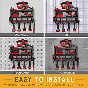 Tuff Pro Tools Garage Power Tool Organizer Wall Mount - Adjustable, Heavy-Duty, and Rust-Resistant Storage Rack for Cordless Tools - Wall Tool Organizer and Storage with Circle Saw Holder Included