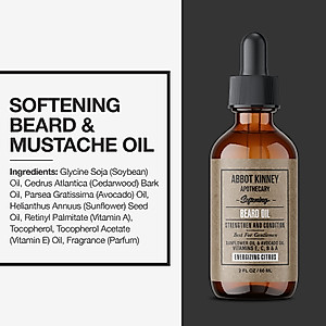 ABBOT KINNEY APOTHECARY Beard Oil for Men - Natural Ingredients, Energizing Citrus Scent, Promotes Healthy Growth, Ideal for Dry Flaky Skin - Beard Conditioner - 2 Fl Oz