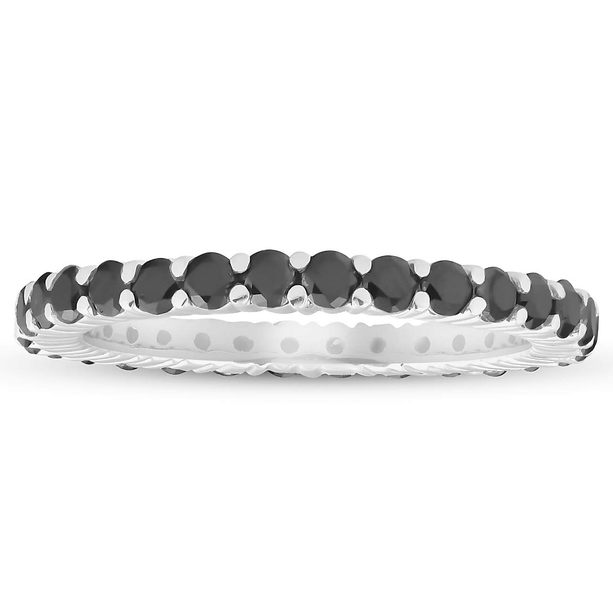 1 Ct Black Diamond Eternity Ring 14k White Gold - Size 6.5