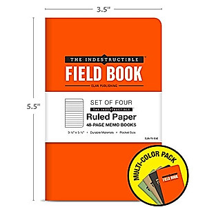 Elan Publishing Company The Indestructible, Waterproof, Tearproof, Weatherproof Field Notebook - 3.5"x5.5" - Combo Colors - Lined Memo Book - Pack of 4