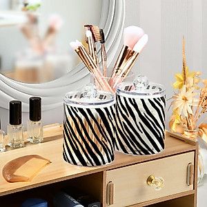 FLildon Zebra Print Black & White Qtip Holder Dispenser, Bathroom Organizer and Storage Containers, 2 Pack Clear Plastic Apothecary Jars with Lids for Cotton Ball, Cotton Swab, Floss