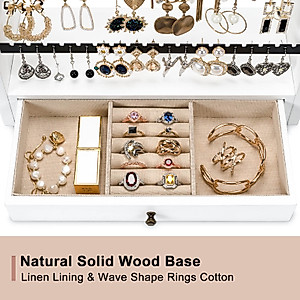 Pinzoveco Earring Organizer, 5 Layer Earring Holder Organizer with Necklace Holder Pole, Rustic Wood Jewelry Organizer Stand Display for Stud Earring Bracelet Necklace Ring, 175 Earring Holes