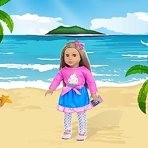 UZIDBTO American 18 Inch Doll Accessories - 18" Doll Clothes with Travel Suitcase and Pretend Makeup Kit for Kids Includes Luggage, Sunglasses, Phone, Hair Clip and Makeup Set