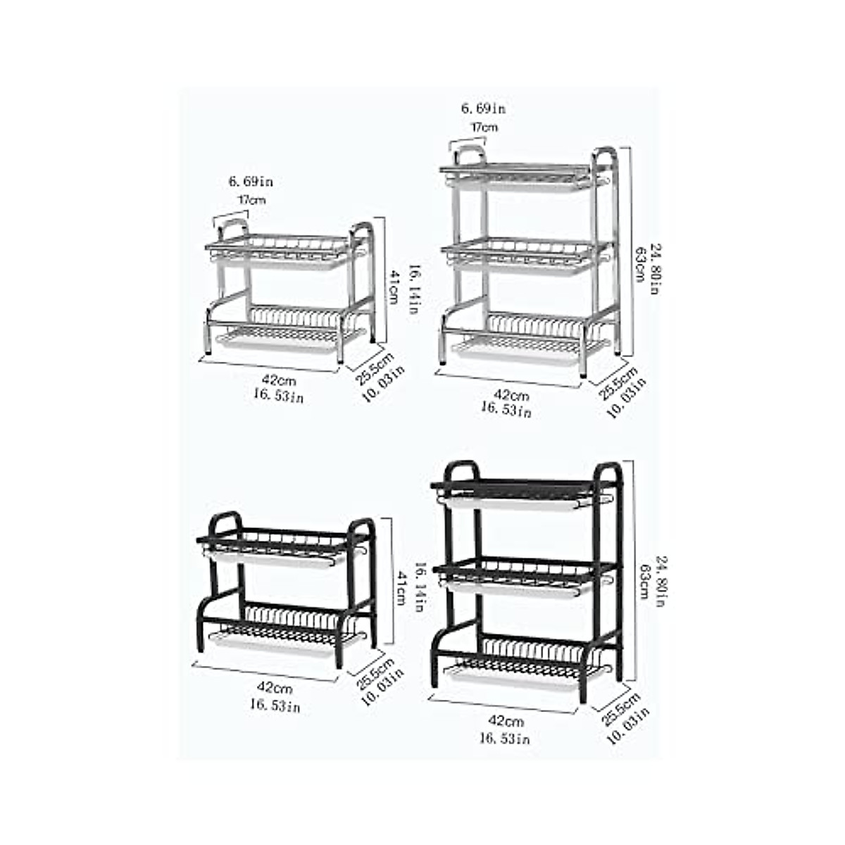 JUNXIAN Dish Rack 304 Stainless Steel Dish Storage Rack, Dish Storage Rack, Kitchen Dish Drainer Dish Rack, Dish Drying Rack Organizer Dish Containers(E)