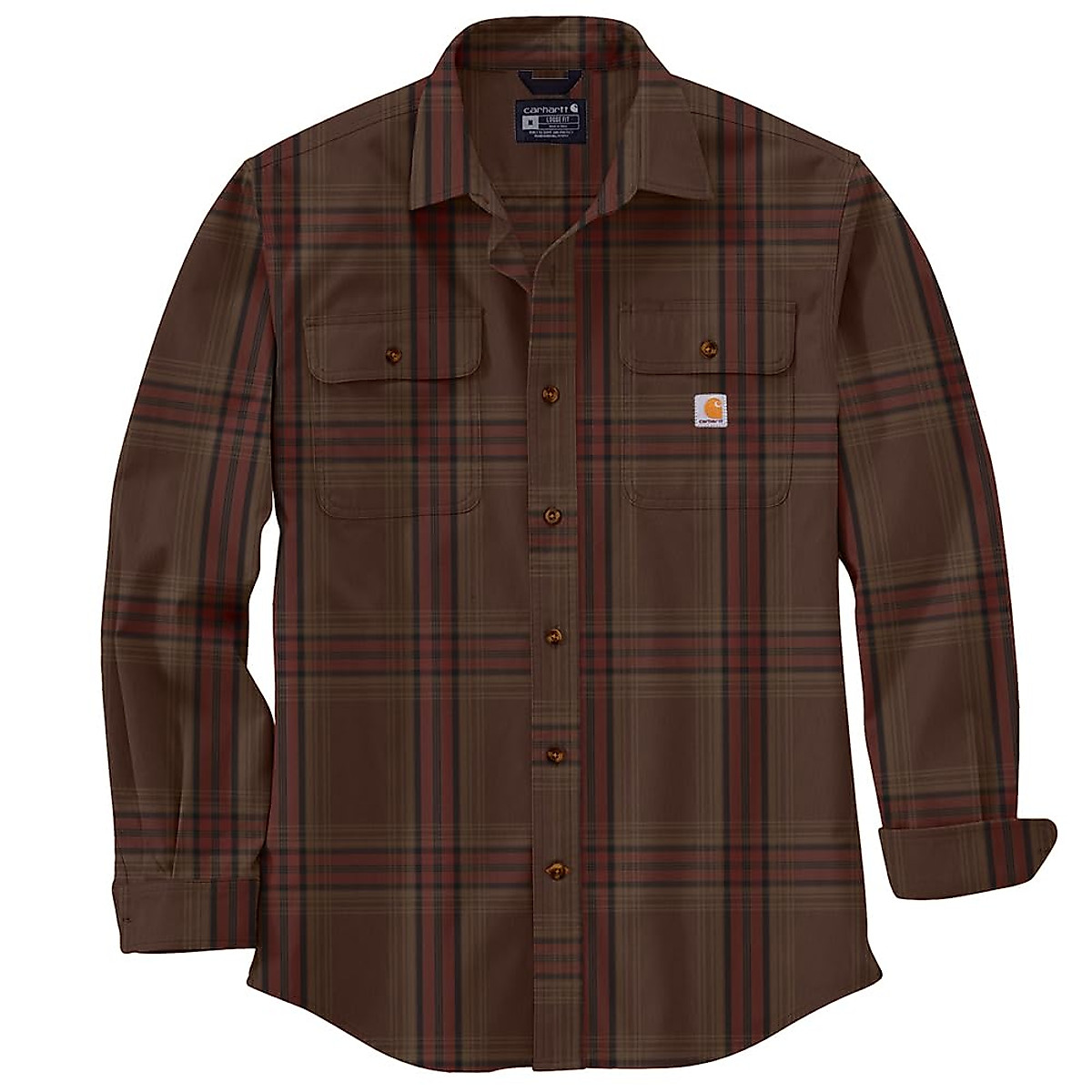 Carhartt Men's 105947 Loose Fit Heavyweight Flannel Long-Sleeve Plaid Shirt - Large - Chestnut