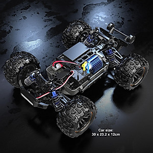 HYPER GO H16DR 1:16 Scale Ready to Run Fast Remote Control Car, High Speed Jump RC Monster Truck, Off Road RC Cars, 4WD All Terrain RTR RC Truck with 2 LiPo Batteries for Boys and Adults