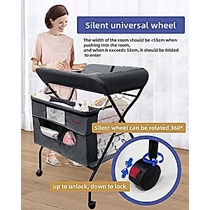 Kiss My Heart Portable Baby Changing Table, Diaper Changing Table Dresser Changing Station for Infant, Diaper Changing Table Pad, Mobile Nursery Organizer for Newborn -Grey…