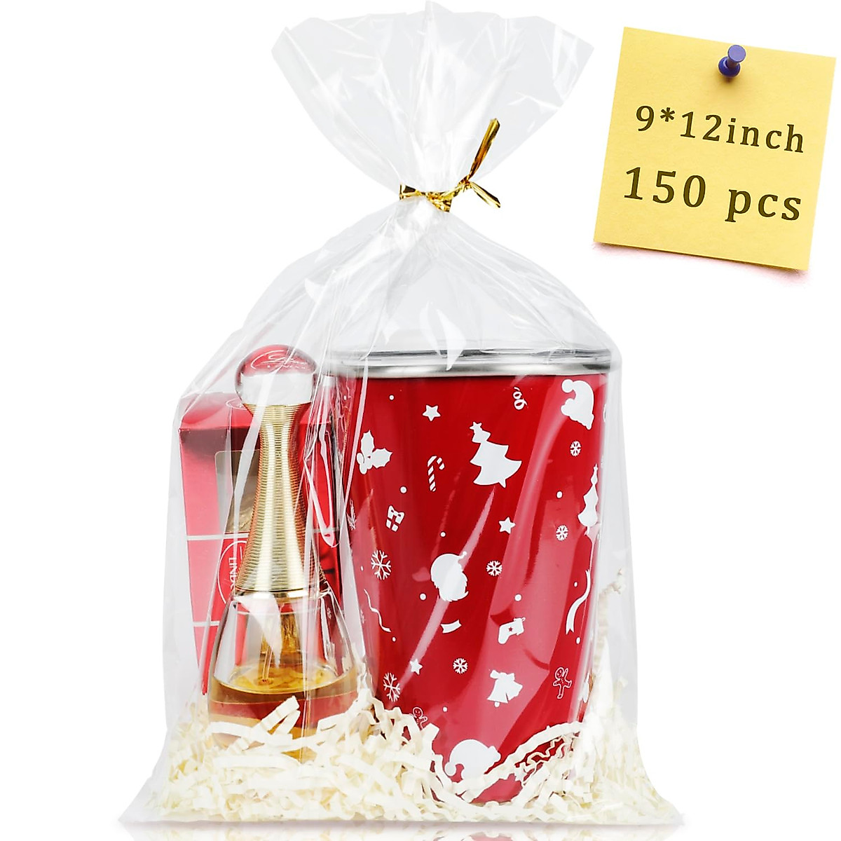 Labeol 150pcs Cellophane Bags 9x12 Treat Bags with Ties Clear Gift Bags Candy Bags Cookie Bags for Packaging Party Favor Plastic Gift Wrap Easter