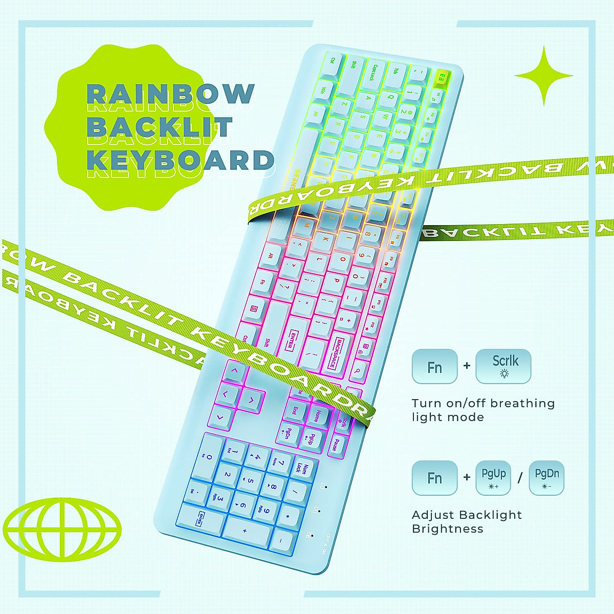 Seenda Wireless Keyboard And Mouse Combo Backlit Rechargeable Full Size Illuminated Cordless