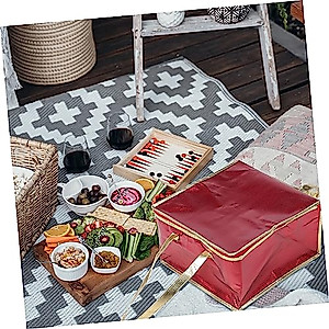 Baluue Nonwoven Fabric -insulation Bag Foldable Tote Small Cooler Camping Tote Thermal Bag with Zipper Food Delivery Tote Bag Tote Bag with Zipper Collapsible Insulated Bag Red Pizza