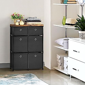 6 Cube Storage Organizer, Closet Organizers and Storage, Drawer Clothes Organizer Unit for Closet, Easy Assembly Closet Dresser for Bedroom, Dorm, Playroom, Hallyway, Black & Brown.(Top Not Wood)