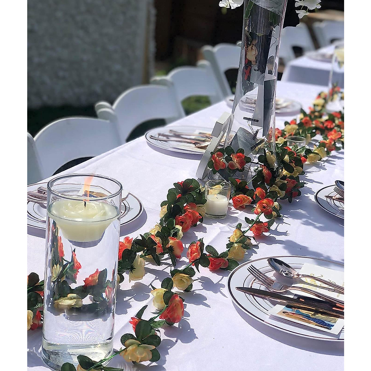 Beferr 5Pcs 41FT Rose Flower Wreaths Artificial Rose Wreaths Fake Silk Flowers Rose Ivy Hanging for Home Wedding Party Garden Craft Wall Decor Champagne