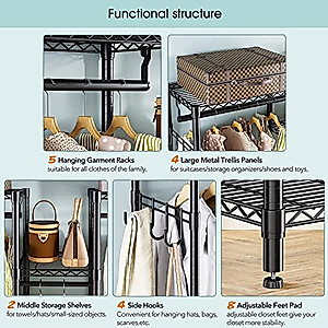 Fancihabor Clothes Rack, Heavy Duty Clothing Racks for Hanging Clothes, Freestanding & L-shaped Closet Free Switching (Diameter 1.0 inch, Black)