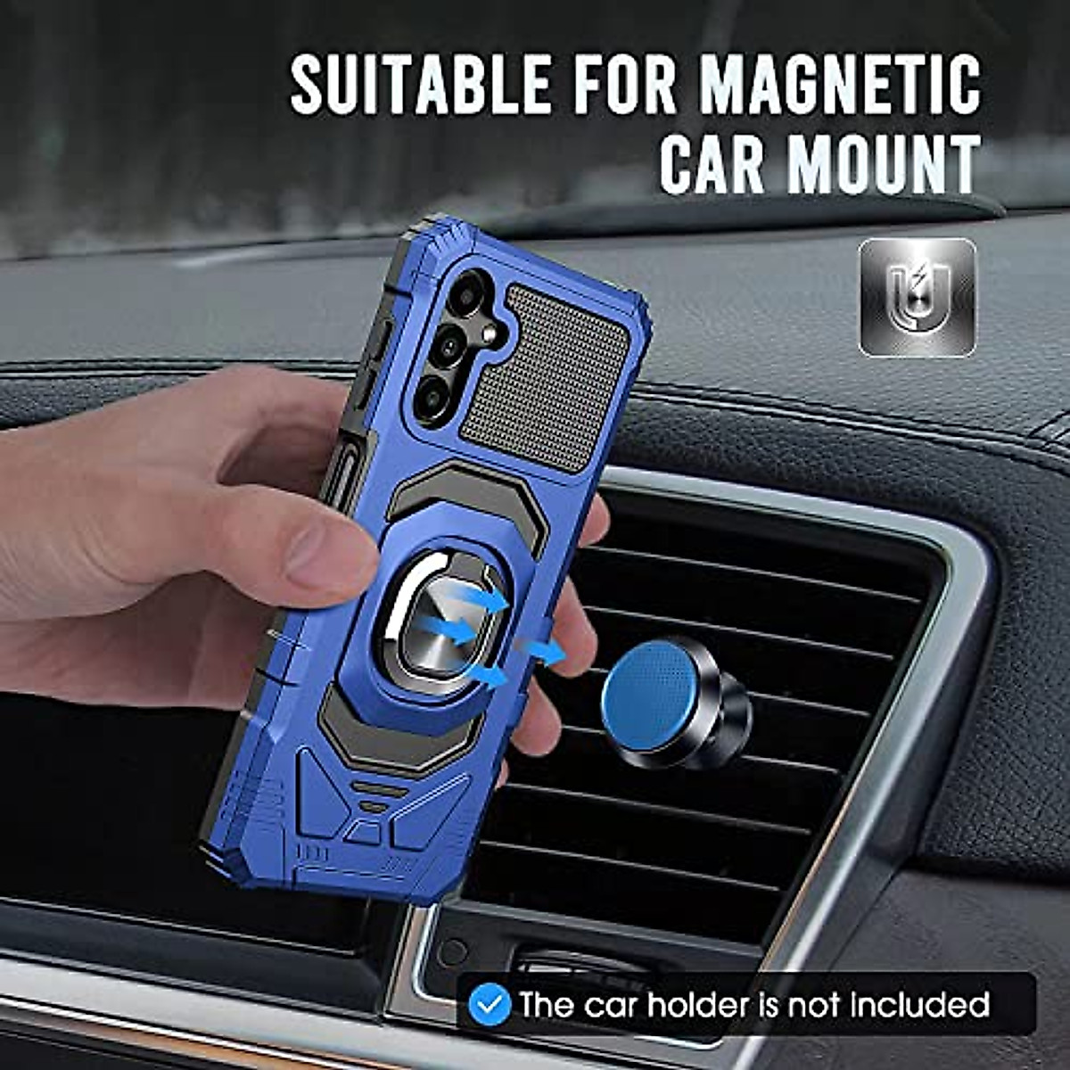 MLDWH for Samsung Galaxy S23 Phone Case with Tempered Glass Screen Protector, Ring Kickstand for Magnetic Car Mount, Heavy Duty Shockproof Cover for Samsung Galaxy S23 (Blue)
