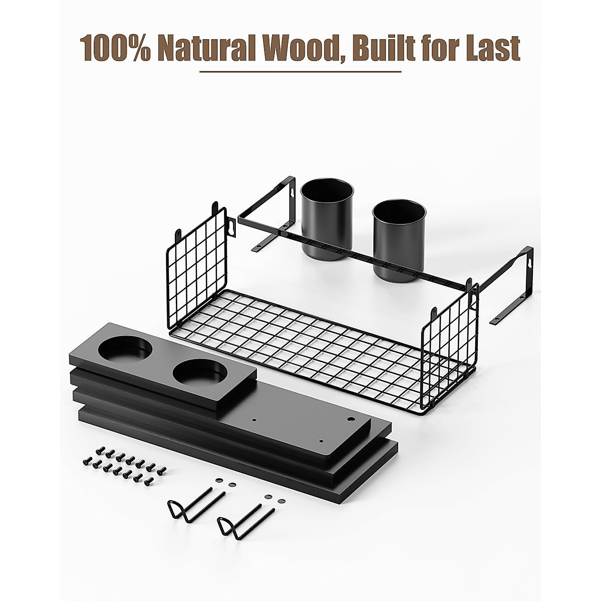 ROPALINS Bathroom Shelves Over Toilet - Floating Shelves Wall Mounted with Storage Basket for Bathroom Decor, Bedroom, Living Room, Kitchen Black