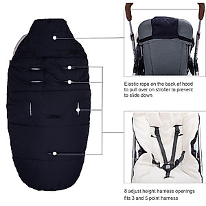 KZ Dotnz Stroller Footmuff, Stroller Cover for Winter, Front Panel Removeable Stroller Sleeping Bag, Adjustable Length Baby Stroller Blanket Winter with Soft Hood, Fleece Lined Stroller Warmer Cover