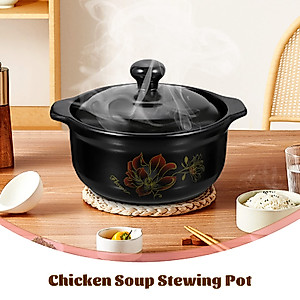 Luxshiny Ceramic Casserole Clay Earthenware Pot Chinese Stew Pot Soup Pot Cooking Pot Stockpot with Lid Kitchen Cookware 2.6L