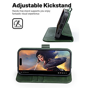 OCASE for iPhone 15 Pro Max Case Detachable Wallet Case with Card Holder, [2 in 1] PU Leather Flip Folio Case with RFID Blocking Stand Shockproof Phone Cover 6.7 Inch, Blackish Green