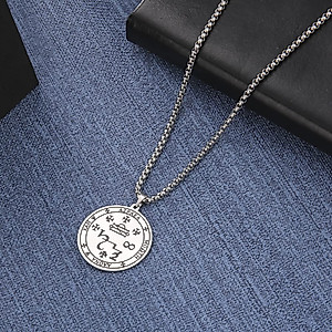 VASSAGO Seal of Archangel Azrael Sigil Necklace Stainless Steel Magic Amulet Necklace Talisman Symbol Necklace Pendant Jewelry Gift for Men Women