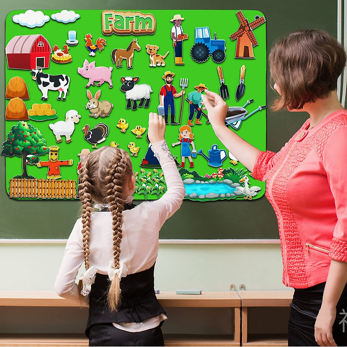 Craftstory 47 Pcs Farm Animals Toys Flannel Felt Board Story Sets for Toddlers Kids 47 Pieces Farm Barnyard Toys Interactive Montessori Sensory Busy Board Arts Crafts Gifts for Kids