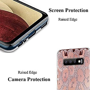 J.west Compatible with LG V60 ThinQ Case 5g, Luxury Saprkle Bling Glitter Leopard Print Design Soft Metallic Slim Protective Phone Cases for Women Girls Clear TPU Bumper Silicone Cover Case Rose Gold