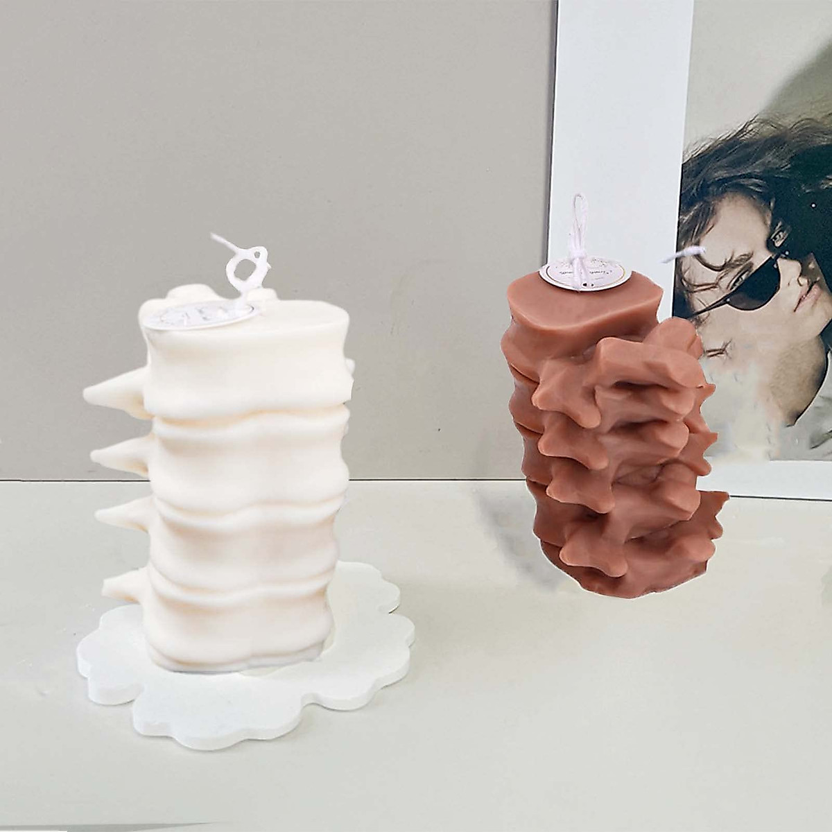 WOPODI Humans Vertebrae Resin Casting Mold 3D Spinal Cord Bone Shape Silicone Candle Molds Columnar Realistic Internal Body Organs Fondant Cakes Scented Beeswax Soap Mould Halloween Party Home Decor