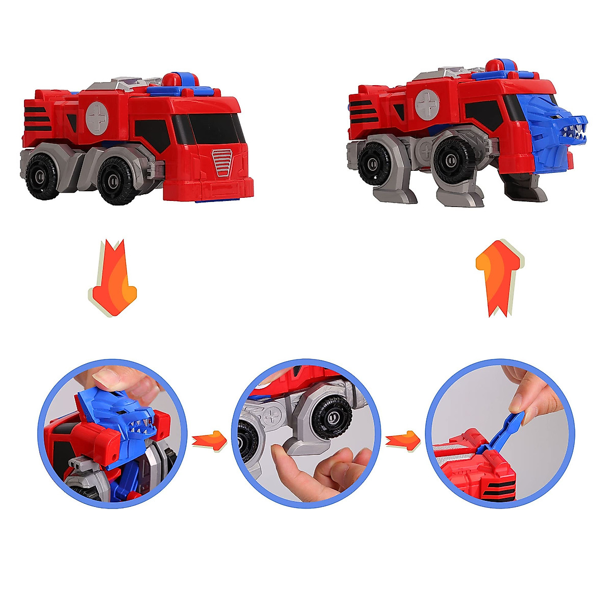 MIEBELY Transforming Toddler Robot Toys for 3 4 5 6 7 8 Year Old Boys – Lion Kids Magnetic STEM Action Figure, All in One Design Transforms in Vehicle, Animal, Robot, Kids Gifts for Birthday Christmas