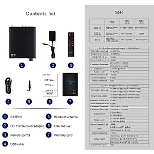 Topping DX3pro+ LDAC Headphone Amplifier - ES9038Q2M XU208 NFCA Bluetooth5.0 Audio Decoder USB/Opt/Coax DAC AMP Pre Amplifier with Remote Control (Black)