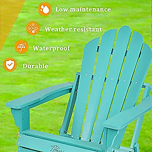 MYAL Outdoor Plastic Adirondack Chairs, Folding Patio Chairs, Lawn Chair, Backyard Furniture for Garden, Beach, Pool, Fire Pit Chairs Seating (Green)