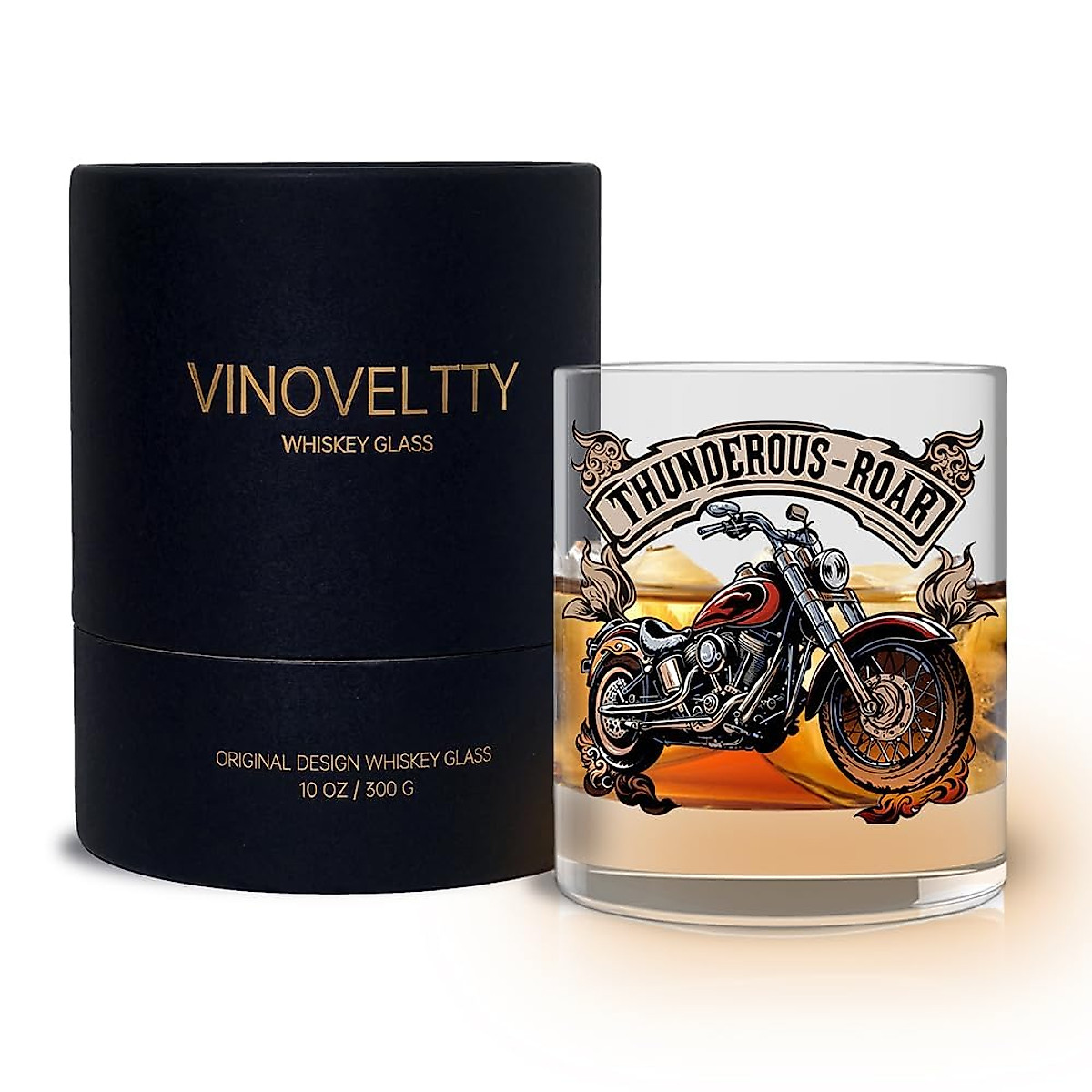 Vinoveltty Motorcycle Whiskey Glass, Motorbike Gifts Whisky Gifts for Men Dad, Fathers Gifts Christmas Birthday Gift for Biker Dad Brother, Whiskey Tumbler(300 ML)