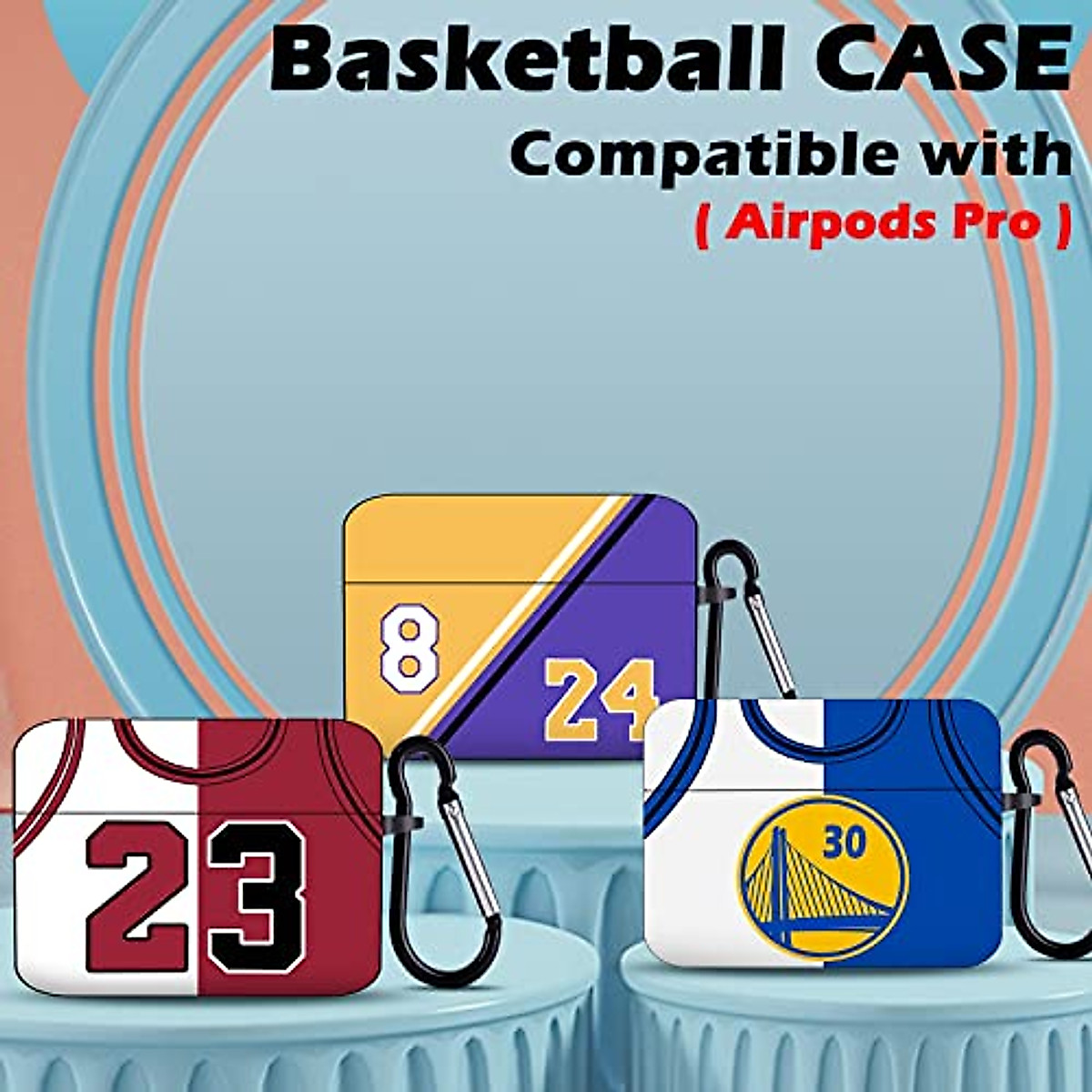 Basketball No.8/24 Case for Airpods Pro Cover with Keychain for Sports Fans Boys Men Girls Kids Jersey Cool Fun Design Mamba Spirit Square Case Silicone Protective Compatible with Airpods Pro（2019）
