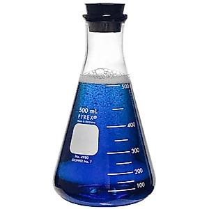 Corning Pyrex #4980-PACK(RS), Narrow Mouth Erlenmeyer Flask Set with Rubber Stoppers, 5 Sizes - 50, 125, 250, 500, 1000ml