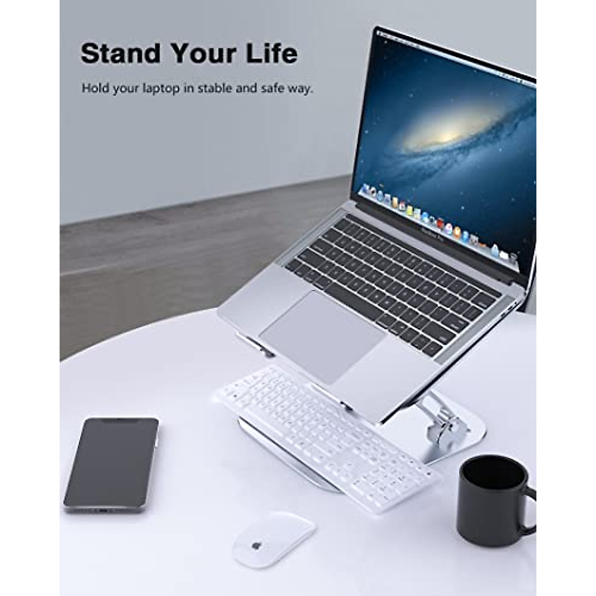 Laptop Stand, Portable Laptop Riser for Desk 17.3inch Laptops, Adjustment Laptop Stand for Desk, Laptop Holder Holds Up to 17.6lbs Computer Stand for Laptop Riser MacBook Stand for Desk - Silver