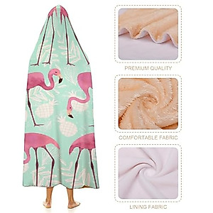 TaoYTao 50"x60" Women Flamingo Summer Pattern Blanket Hoodie, Foldable Wearable Funny Hooded Blanket Robe Cloak, Christmas Birthday Gifts Anniversary For Wife Girlfriend Women
