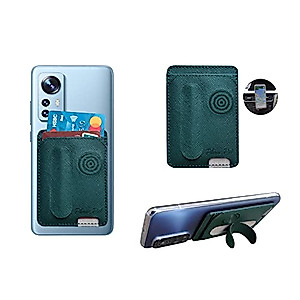 Phone Wallet Stick On Made of Imitation Leather with Stand and RFID Blocking Ideal Phone Card Holder for Credit Cards and ID Card Compatible with Most Smartphones (Green)