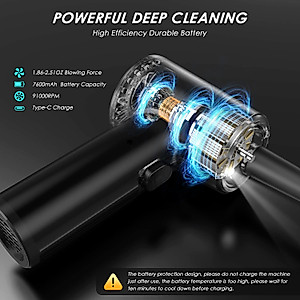 Compressed air Duster - Keyboard Cleaner - Good Replace Compressed for air can - Reusable no Canned air Duster - Computer Cleaner - Car Duster - pc Duster Electric Cordless air Duster 91000RPM 7600mAh