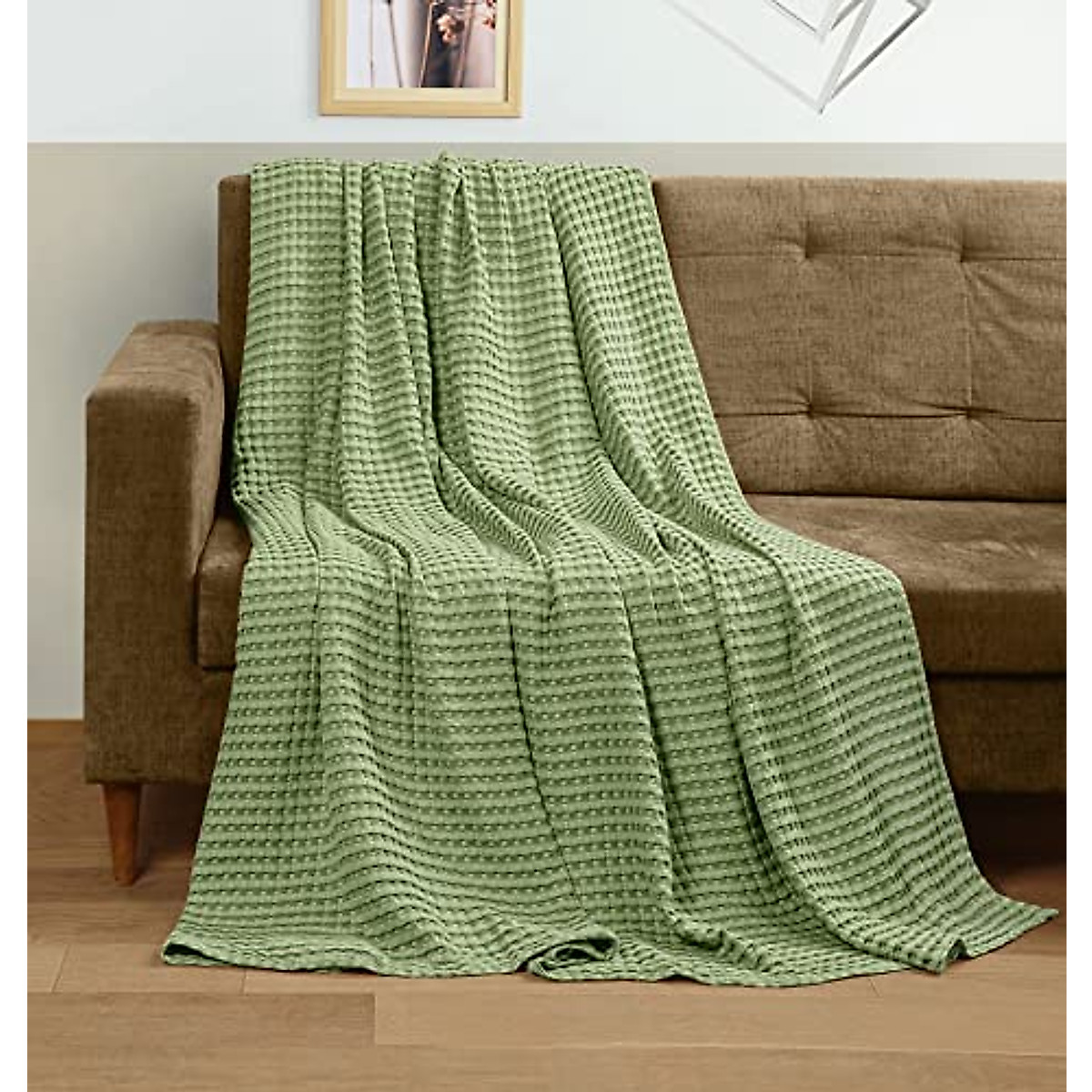Utopia Bedding Cotton Waffle Blanket 300 GSM (Sage Green - 90x108 Inches) Soft Lightweight Breathable Bed Blanket King Size Layering Any Bed for All Season