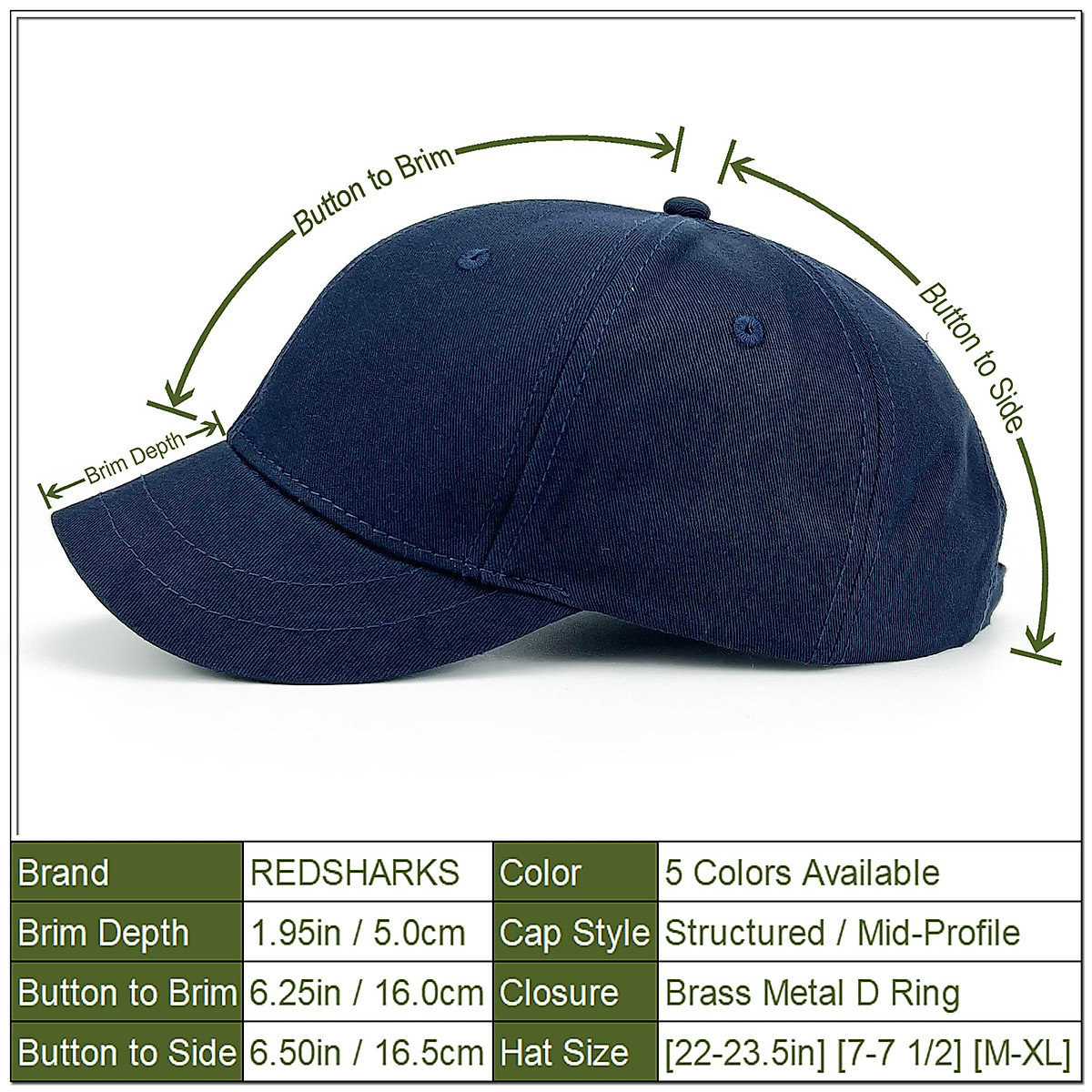REDSHARKS mens Structured Short Bill Plain Brim Trucker Baseball Dad Cap, Navy, X-Large