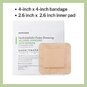 McKesson Hydrocellular Foam Dressings, Sterile, Silicone Adhesive with Border, Dimension 4 in x 4 in, Pad 3 in x 3 in, 10 Count, 1 Pack