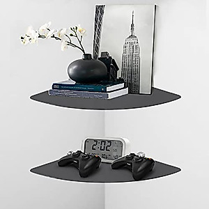 suptek Corner Floating Wall Mounted Shelf with Black Strengthened Tempered Glasses