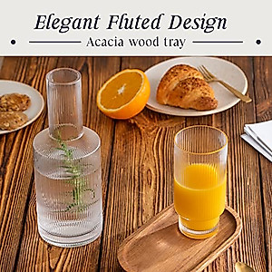 Bedside Water Carafe Set with Glass Drinking Cup and Acacia Wood Tray for Nightstand - Large 27 ounce Capacity Makes Staying Hydrated Easy