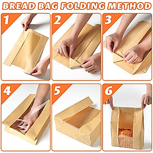 50 Pcs Bread Bags for Homemade Bread, Sourdough Paper Bread Bags With Window, 50% Thicker 13.7x8.2x3.7in A Large Bakery Bags Used for Storage Bread Cookies & Snacks, 60 Cute Sealing Stickers With Ties