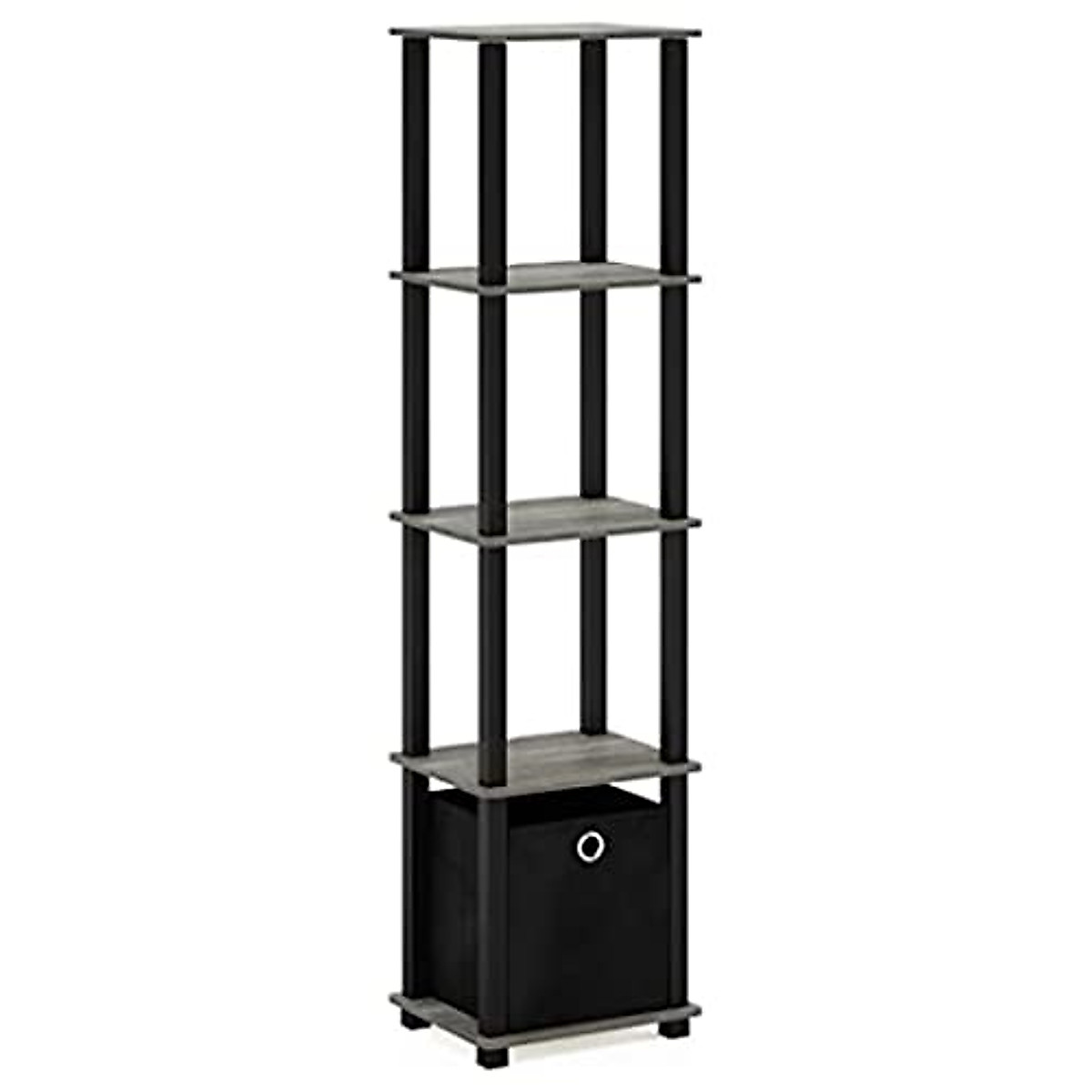 FURINNO TNT No Tools 5-Tier Display Decorative Shelf, French Oak Grey/Black/Black