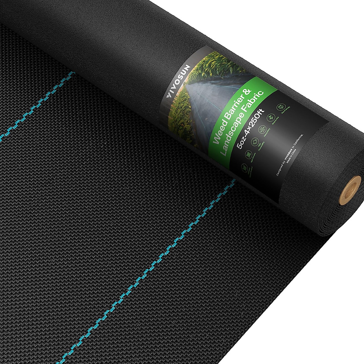 VIVOSUN Premium Weed Barrier Landscape Fabric Heavy Duty, 4ftx250ft 5oz Double-Layered Weed Control Mat with High Permeability, Commercial Ground Cover, Easy Set up & Superior Weed Control