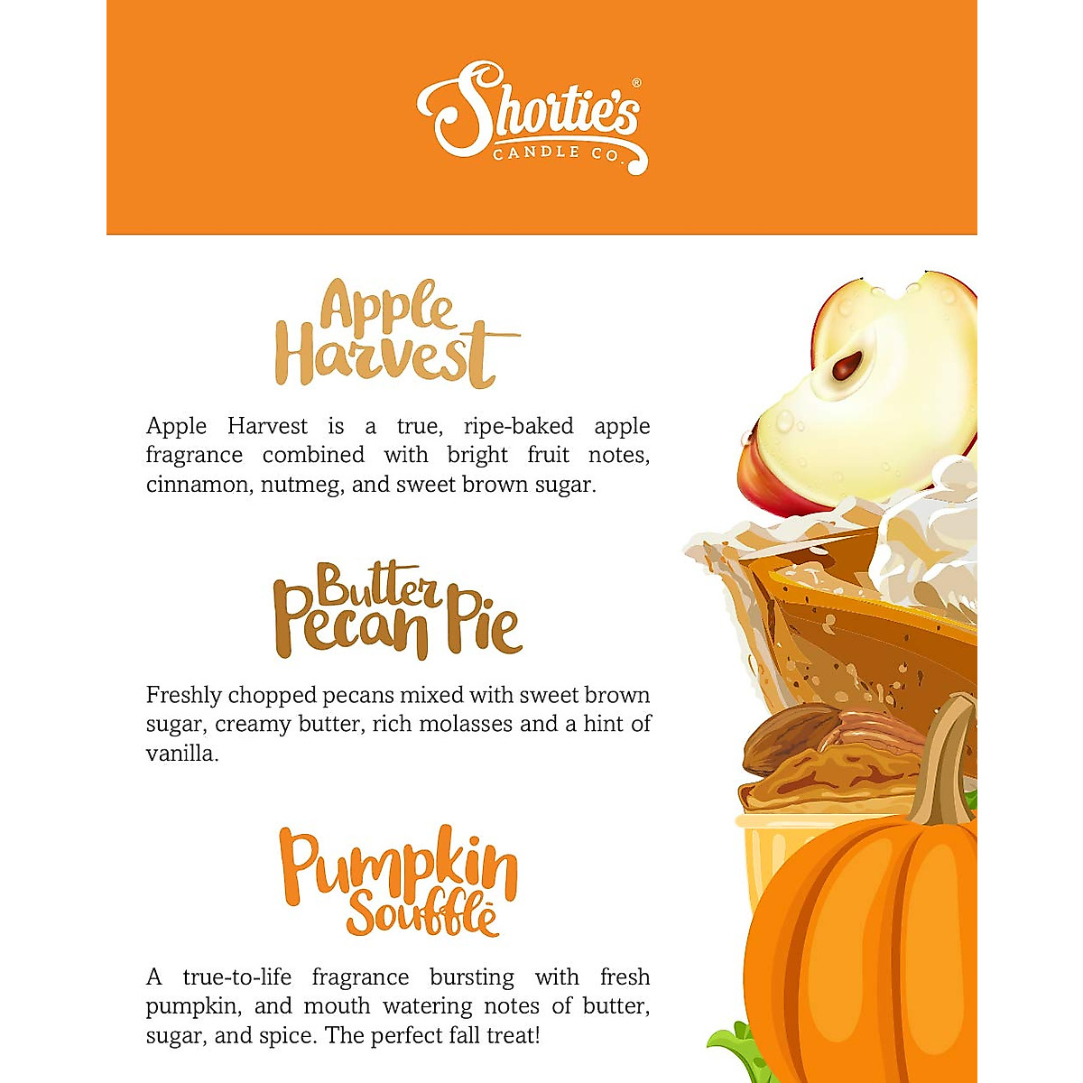 Shortie's Candle Company Fall Premium Tealight Candles Variety 3 Pack (18 Highly Scented Tea Lights) - Pumpkin Souffle, Butter Pecan Pie, Apple Harvest - Made with Natural Fragrance Oils - Collection