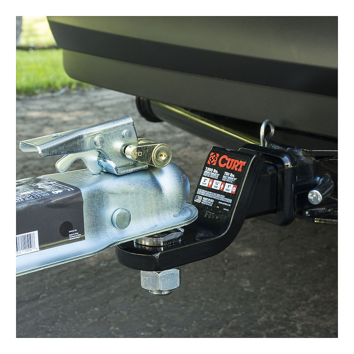 CURT 23022 Brass-Plated Steel Trailer Tongue Coupler Lock, 1/4-Inch Pin Diameter, Up to 3/4-Inch Span