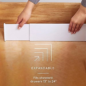 YouCopia Drawer Dividers, Extra Long Adjustable Kitchen Organizers for Utensil and Tool Storage, Expands 13" to 24", Deep Height, 2-Pack, Speckled White